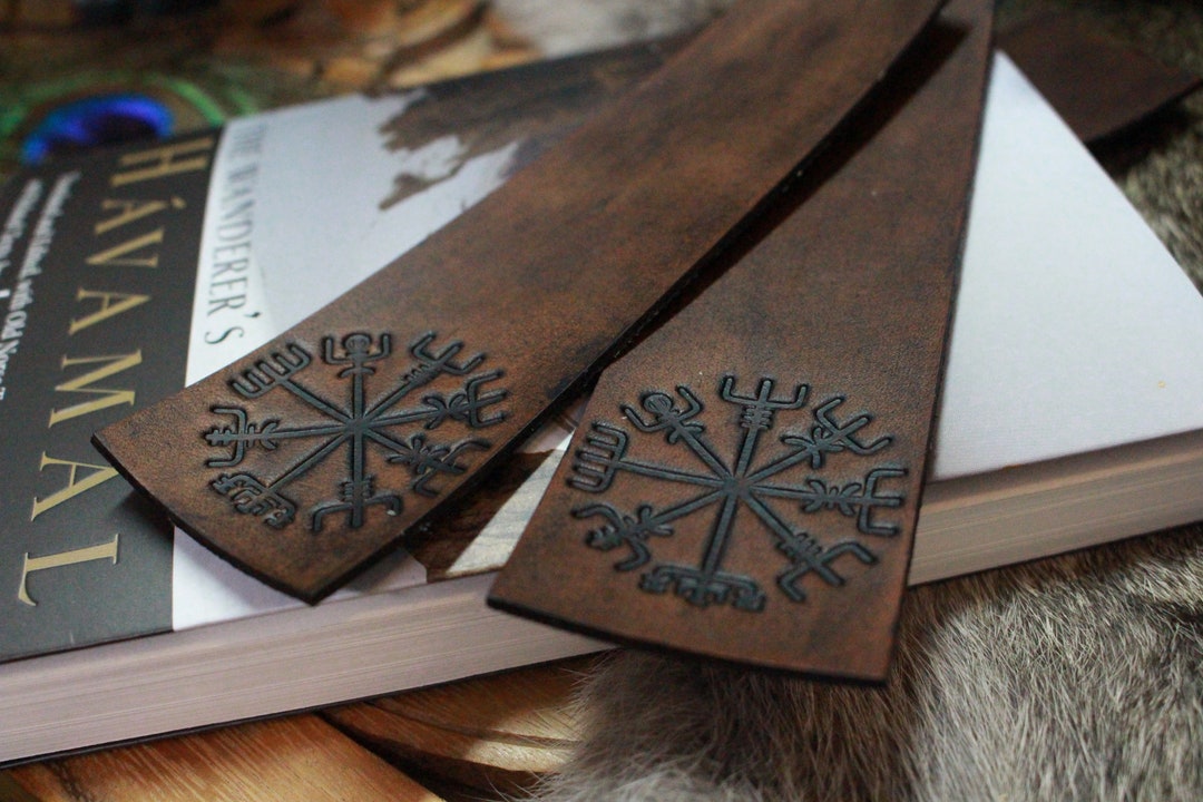 Vegvisir Leather Bookmark: Hand Stamped Viking Compass - Etsy