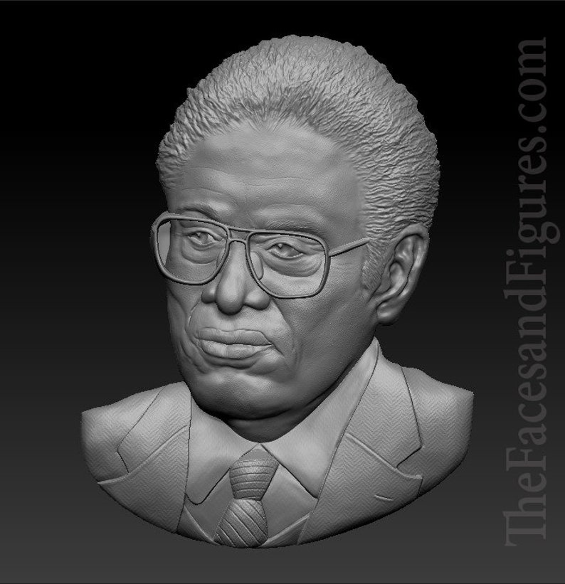 Thomas Sowell Portrait Relief Bust - Standard Format Over Rich Burgundy ...