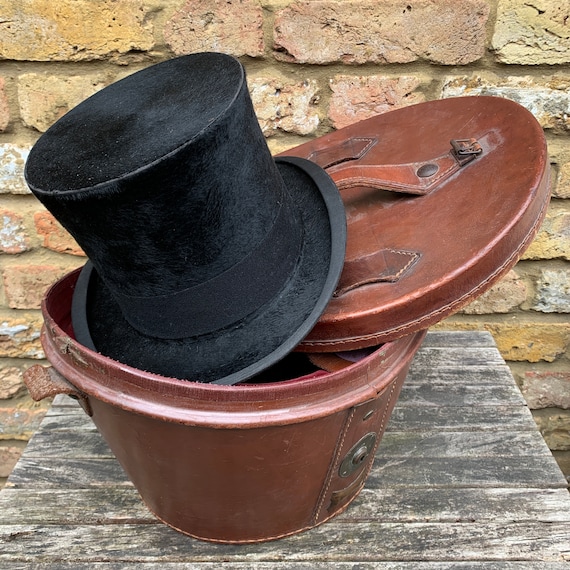 Top Hat Box // Vintage Top Hat Box // Leather Top Hat Case // | Etsy