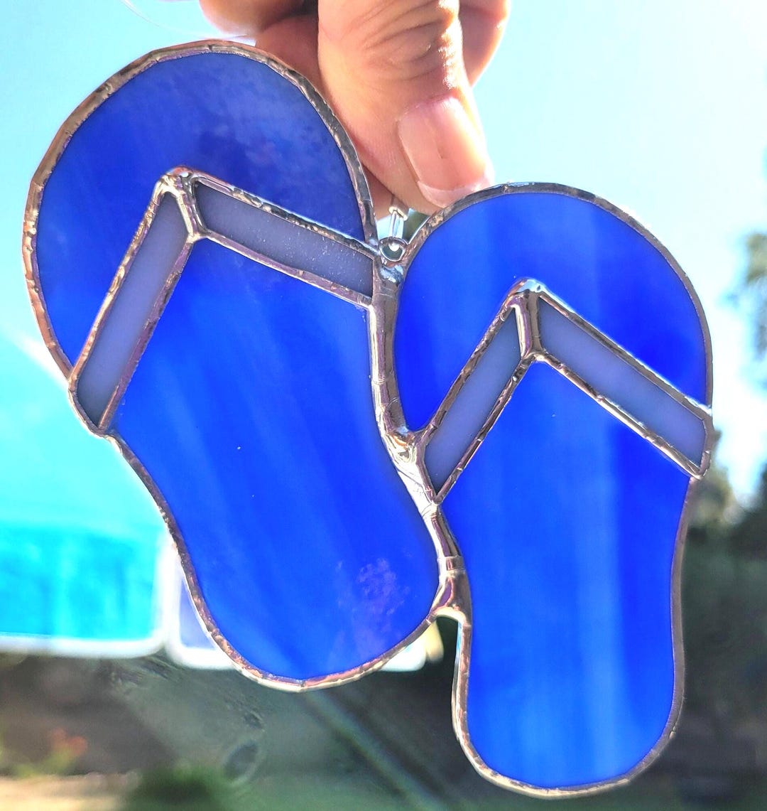 Stained Glass Flip Flops Suncatcher - Blue - Etsy