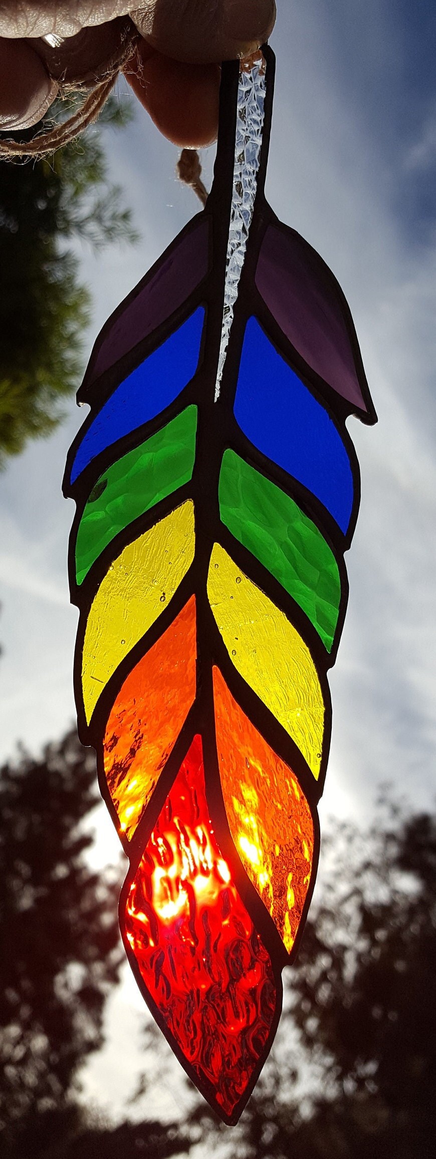 Rainbow Stained Glass Angel Feather Suncatcher - Etsy