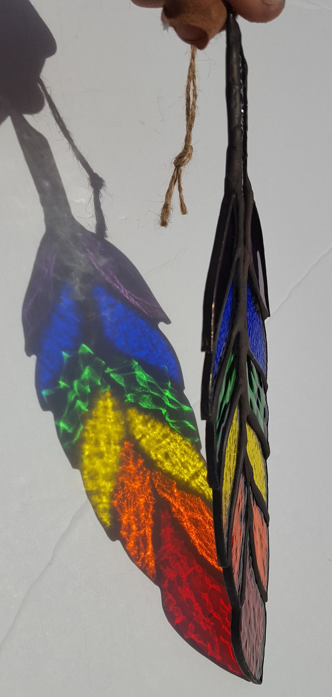 Rainbow Stained Glass Angel Feather Suncatcher - Etsy