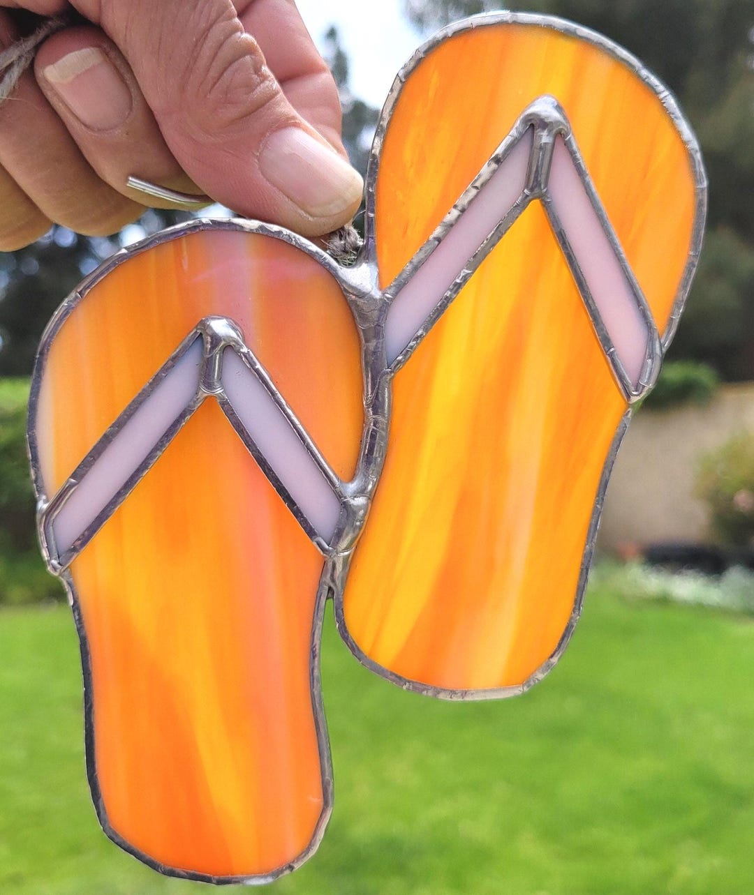 Stained Glass Flip Flops Suncatcher - Orange - Etsy