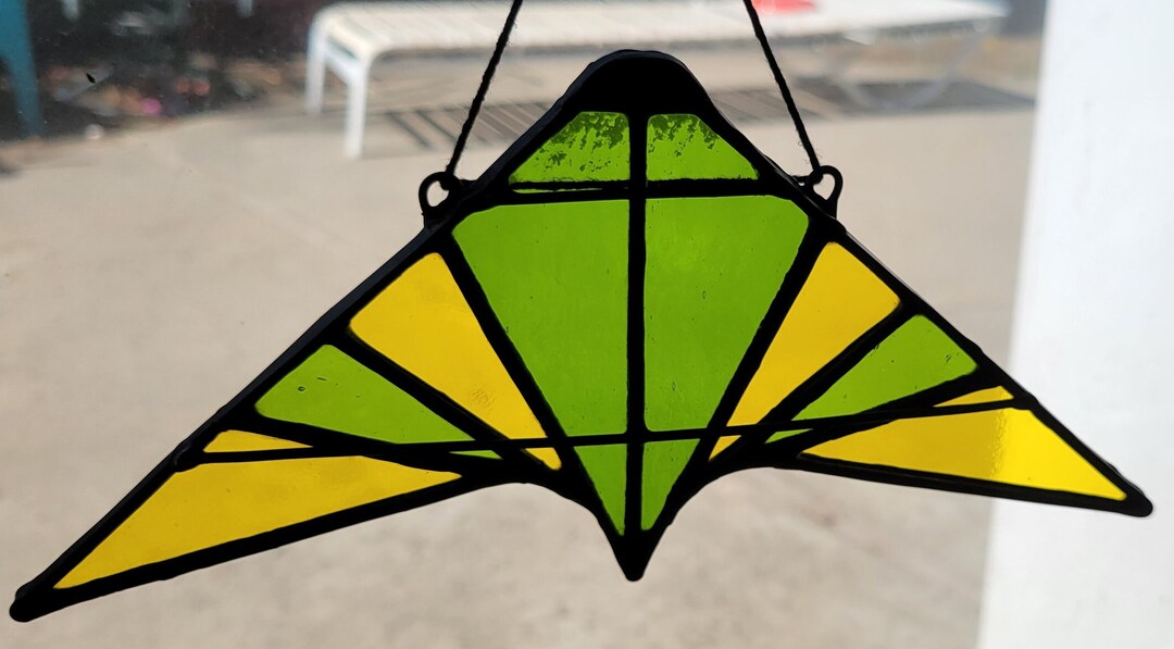 Stunt Kite Stained Glass Suncatcher Green and Yellow - Etsy