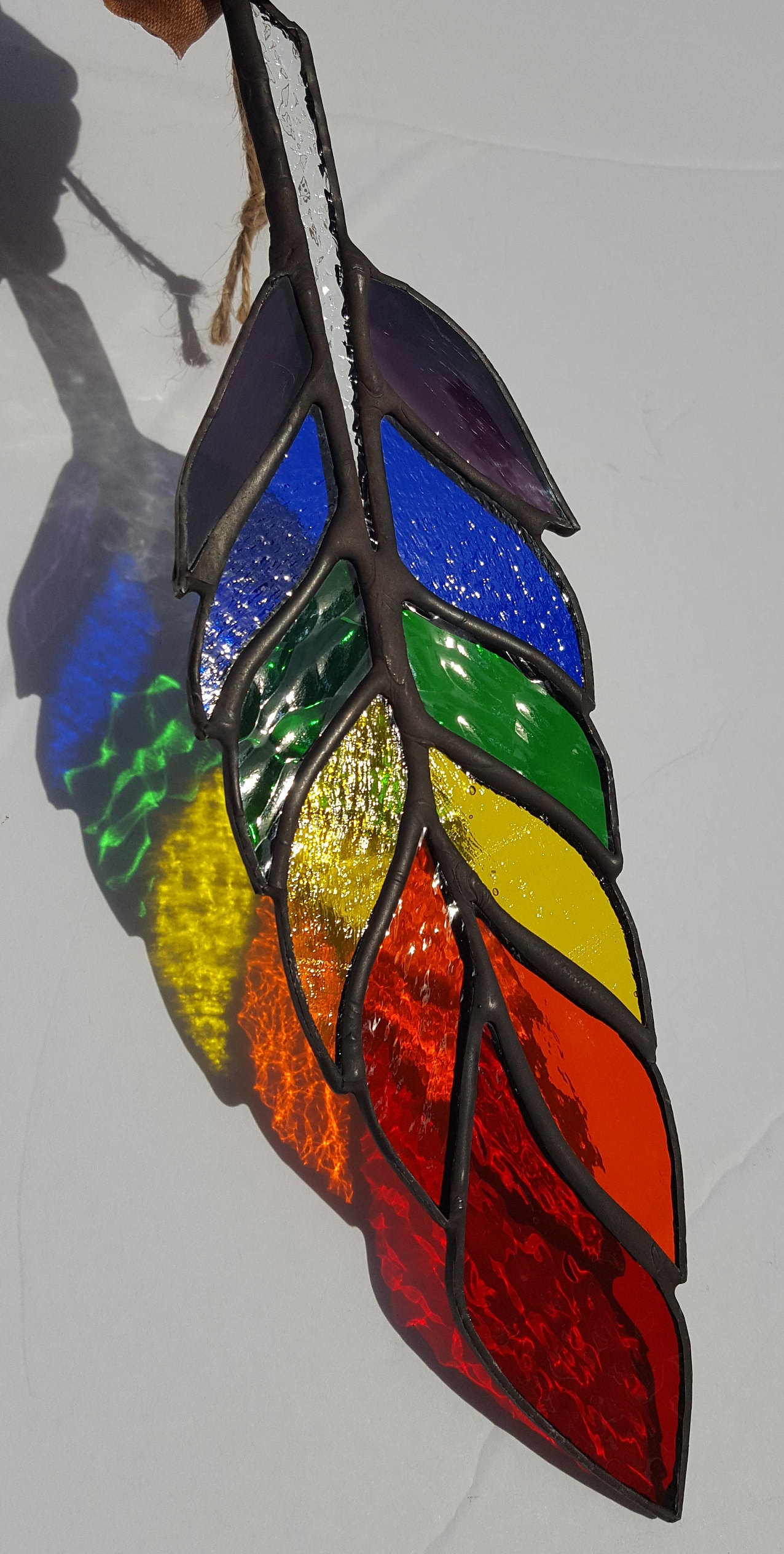 Rainbow Stained Glass Angel Feather Suncatcher - Etsy