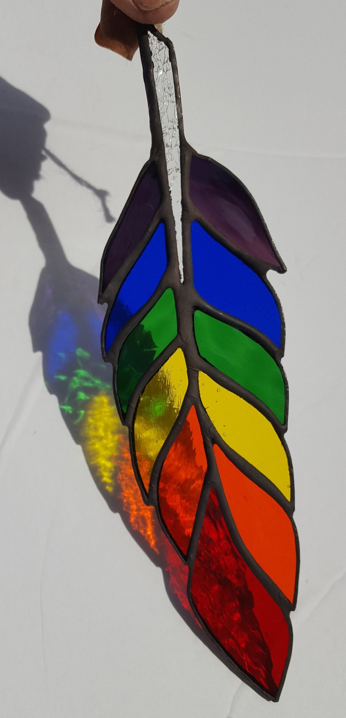 Rainbow Stained Glass Angel Feather Suncatcher - Etsy