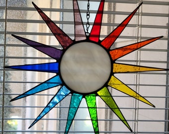 Stained Glass RAINBOW SUN Suncatcher Vintage Glass - Etsy