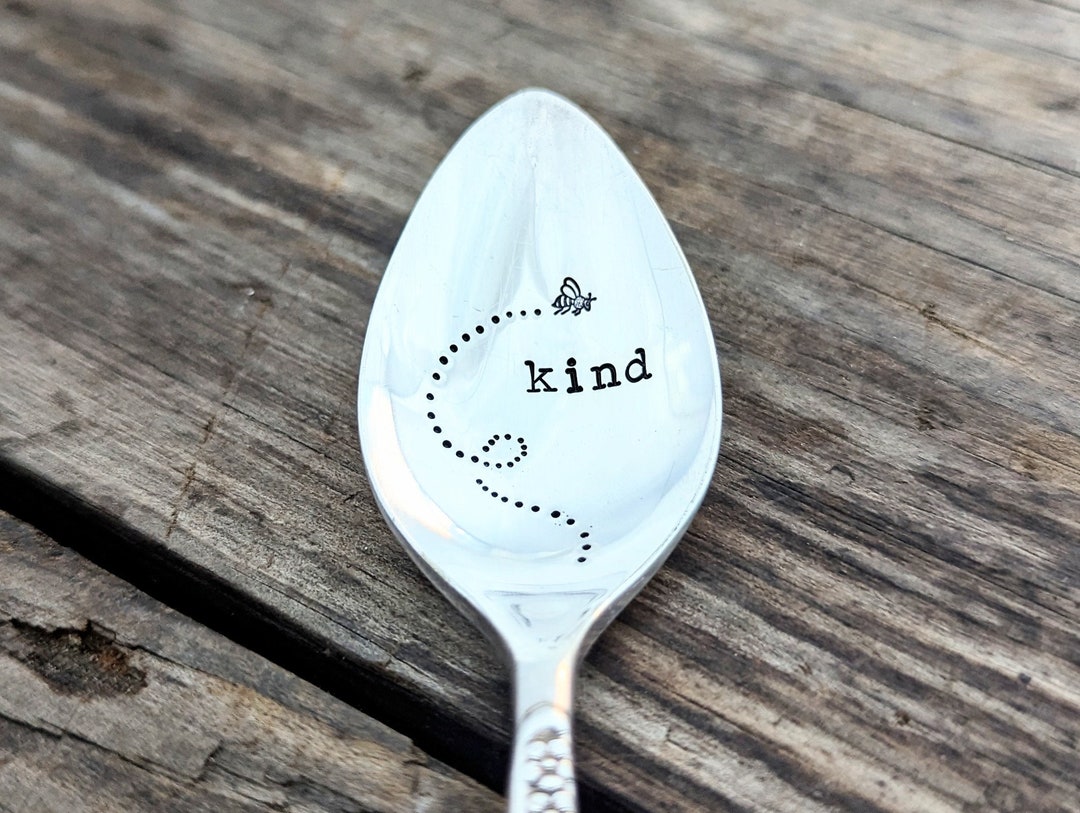Honey Bee Spoon, Be Kind, Hand Stamped Silver Plated Spoon, Honey Spoon ...