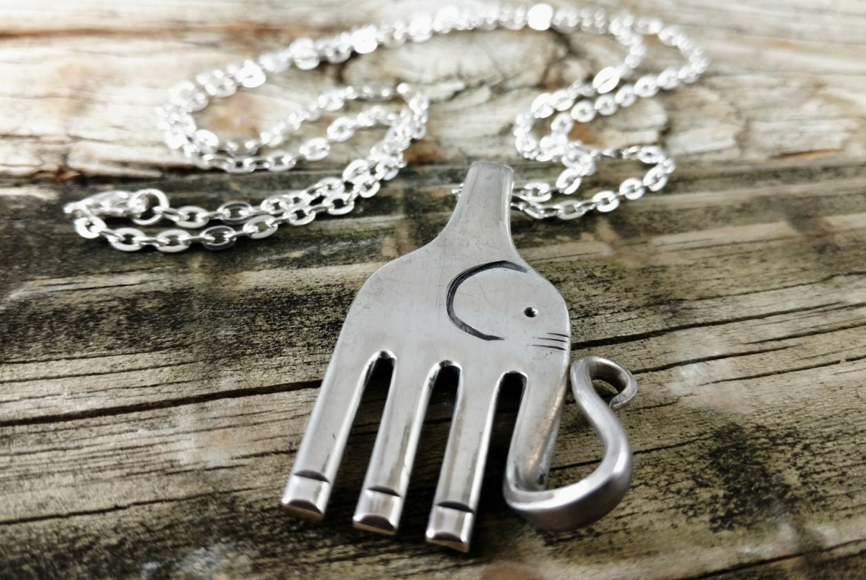 Elephant Fork Necklace, Vintage Fork Elephant, Silver Plated Fork ...