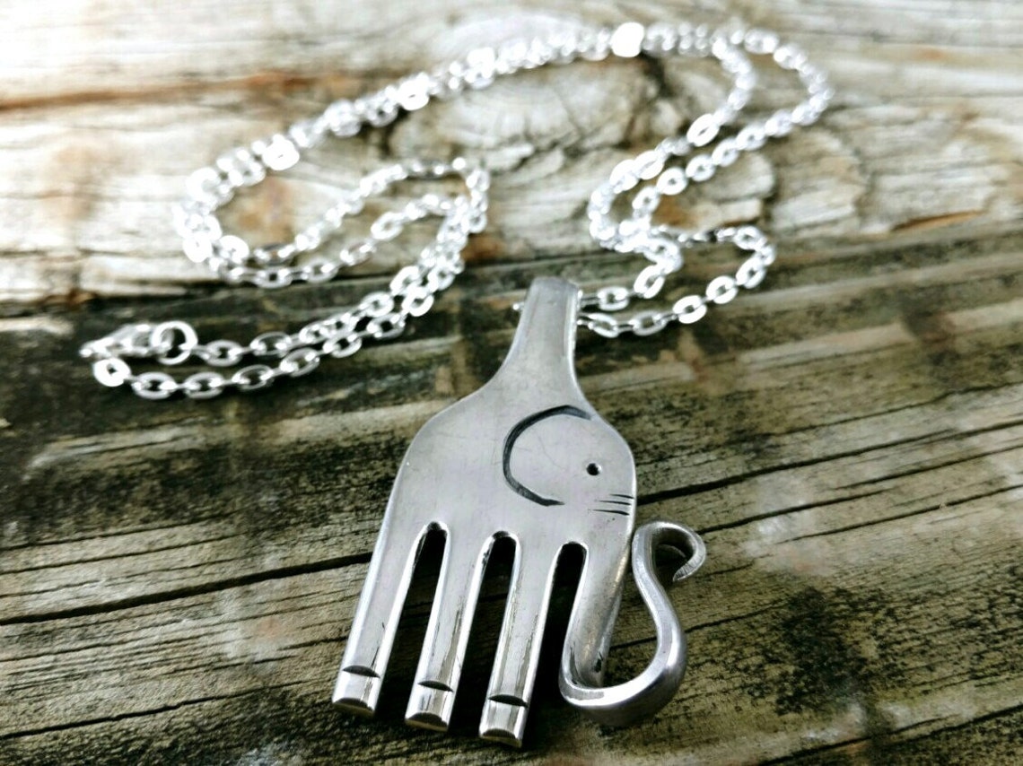Elephant Fork Necklace, Vintage Fork Elephant, Silver Plated Fork ...