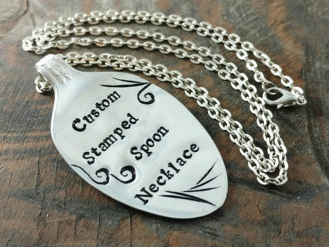 Custom Spoon Necklace, Hand Stamped, Silver Plated, Vintage Spoon ...