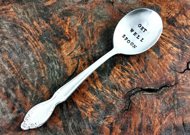 Hand Stamped Silver Plated Soup Spoon Get Well Soon Get Well - Etsy
