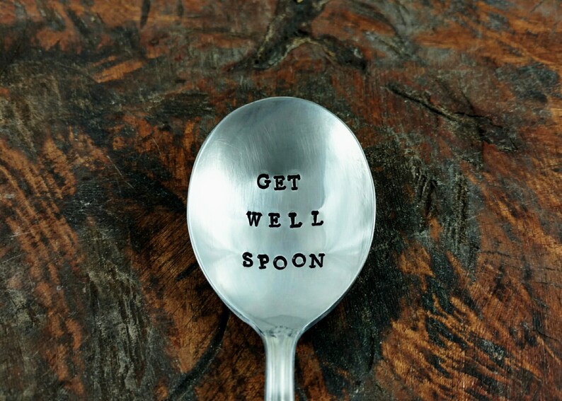 Hand Stamped Silver Plated Soup Spoon Get Well Soon Get Well | Etsy