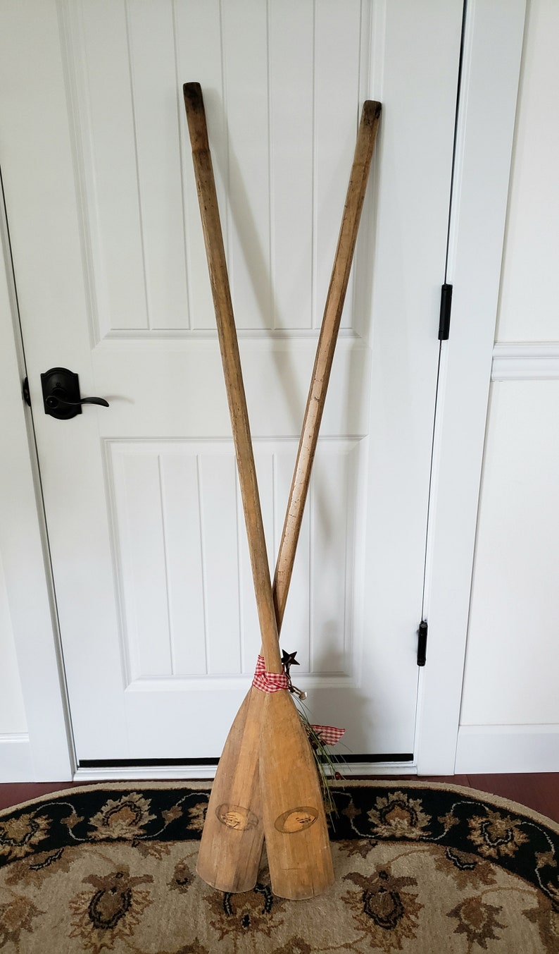 Oars Vintage Matching Pair Two 2 Solid Wood Wooden Rustic Chippy Long ...