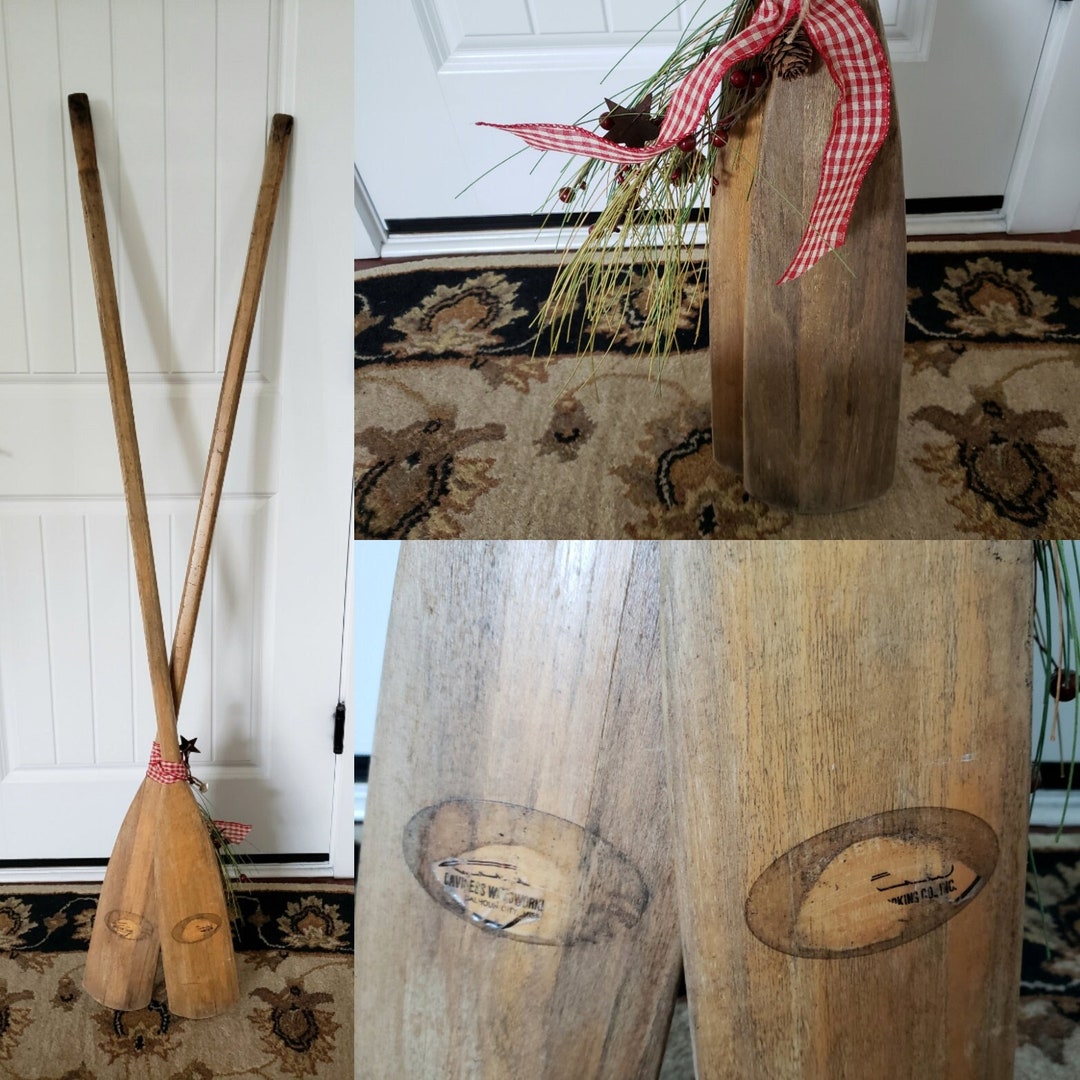 Oars Vintage Matching Pair Two 2 Solid Wood Wooden Rustic Chippy Long ...