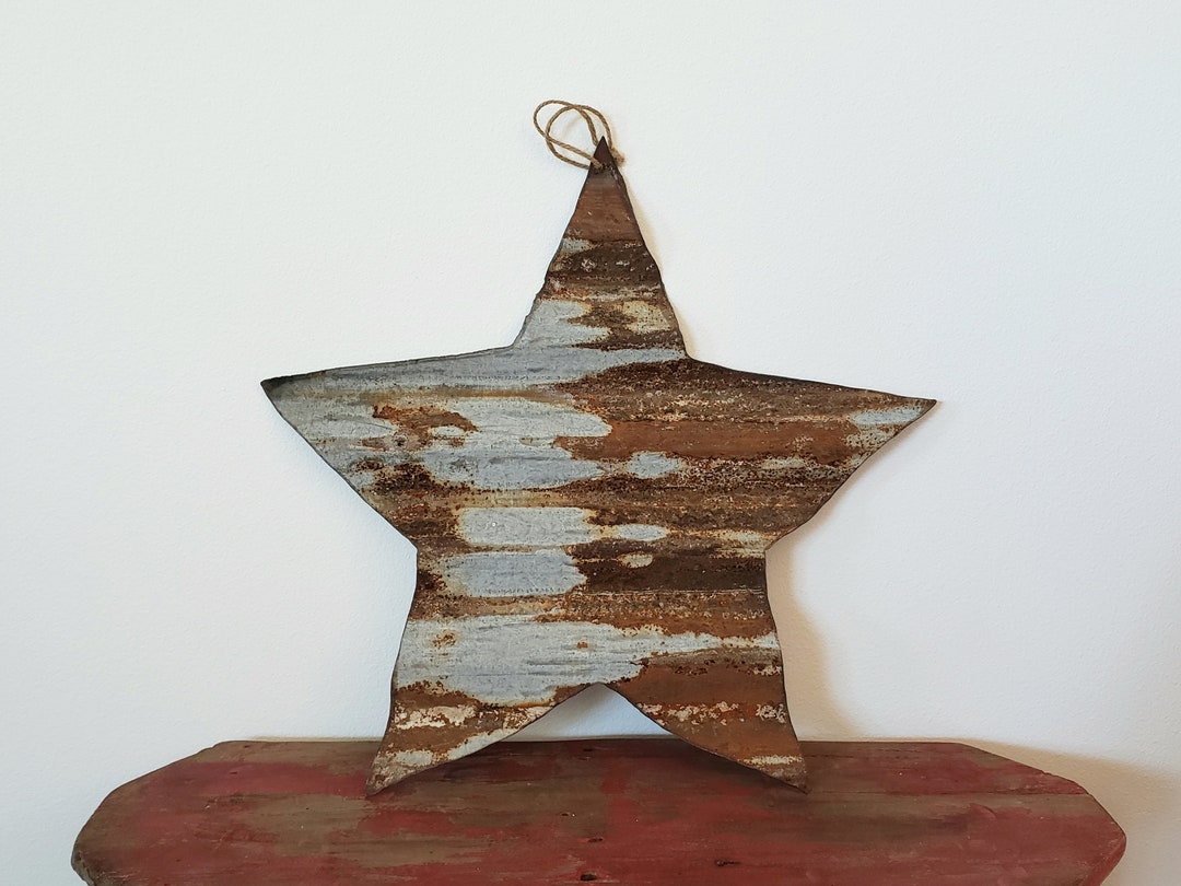 FREE SHIP Metal Star Sign - Corrugated Rustic Rusty Primitive Western ...