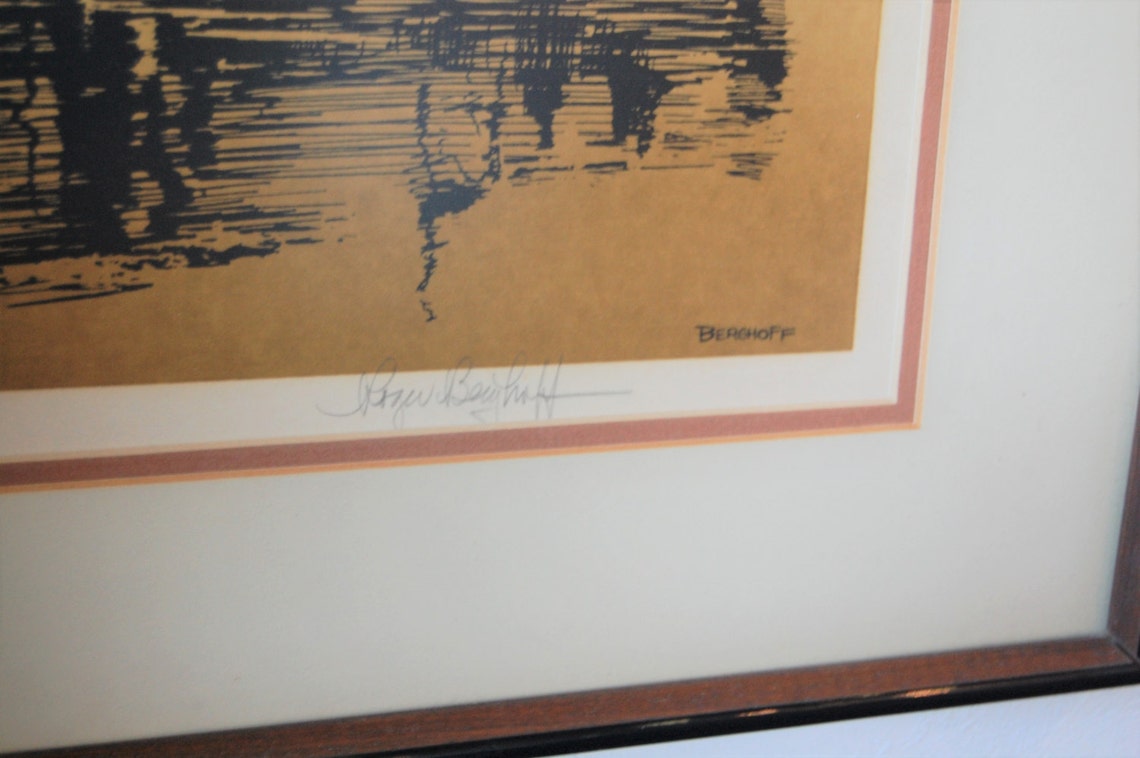 FREE SHIP 1970s Roger Berghoff Lithograph Comin' Home Nautical Ship ...