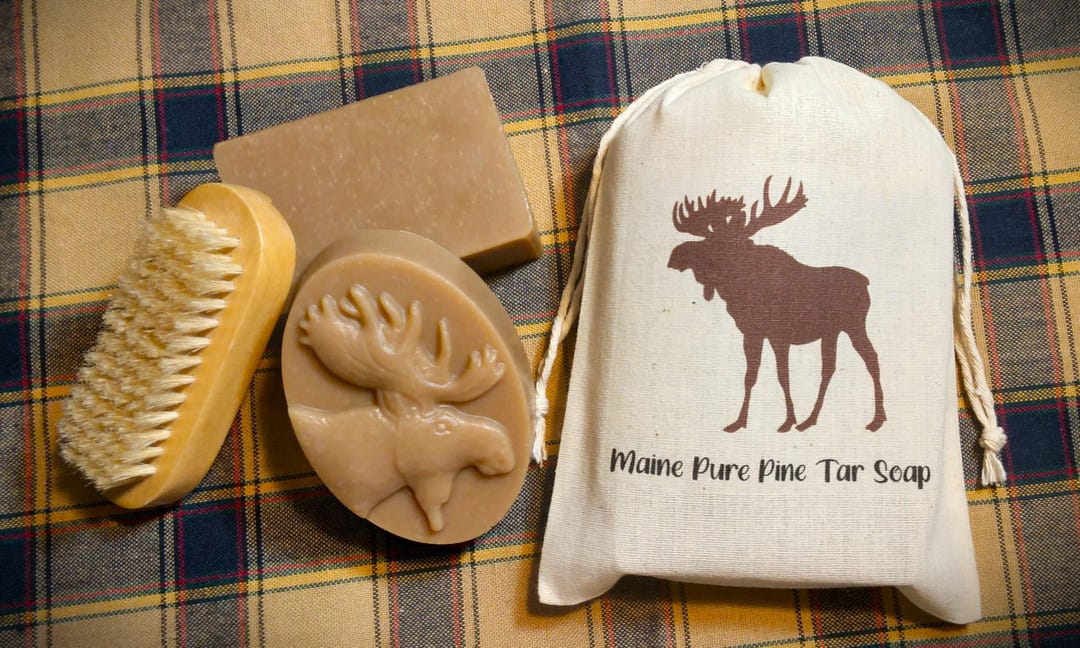 Maine Pure Pine Tar Soap Gift - Maine Moose Soap Gift - Muslin Bag Soap ...
