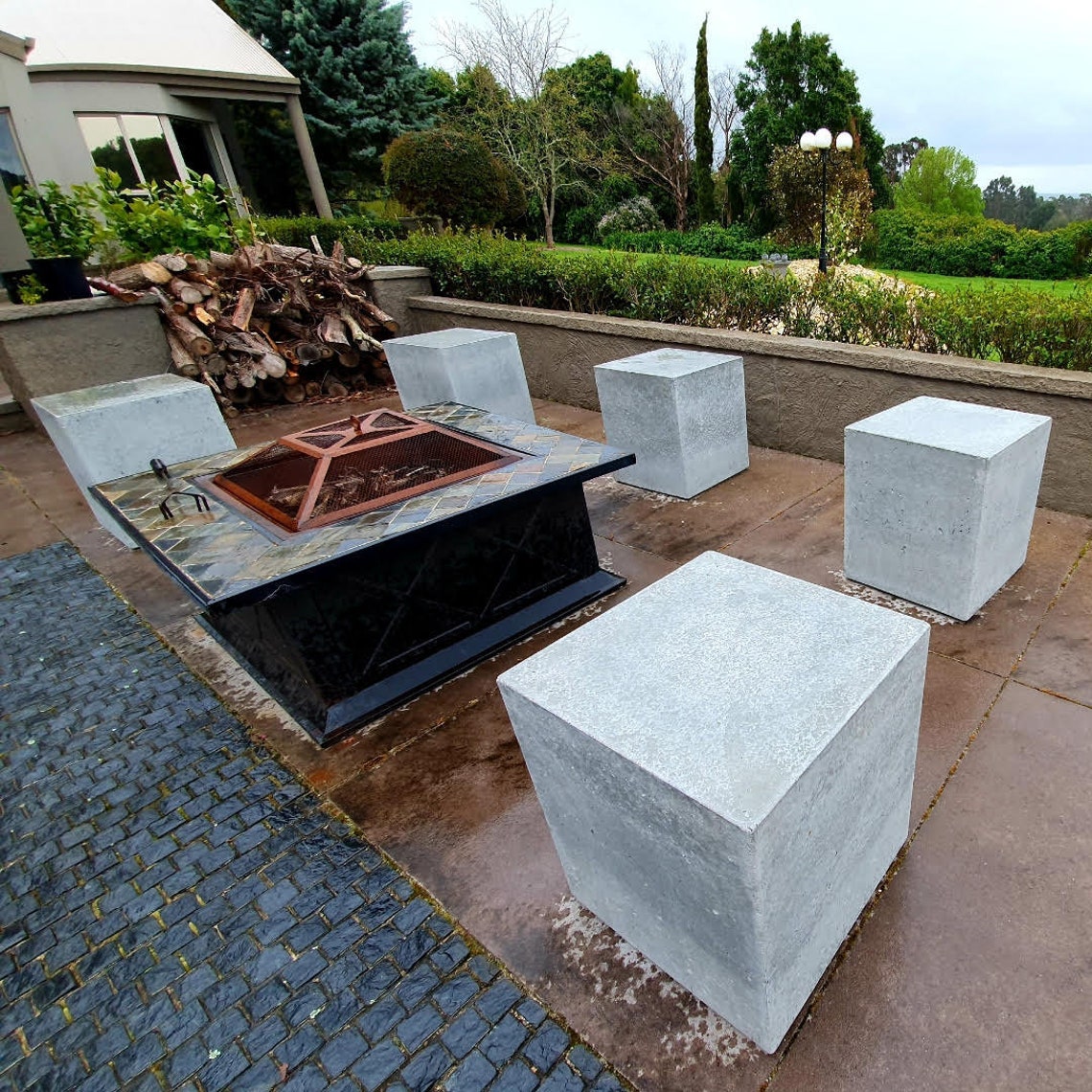 Concrete Outdoor Cube Seats or Stools, Fire Pit Seating - Unique Stone ...