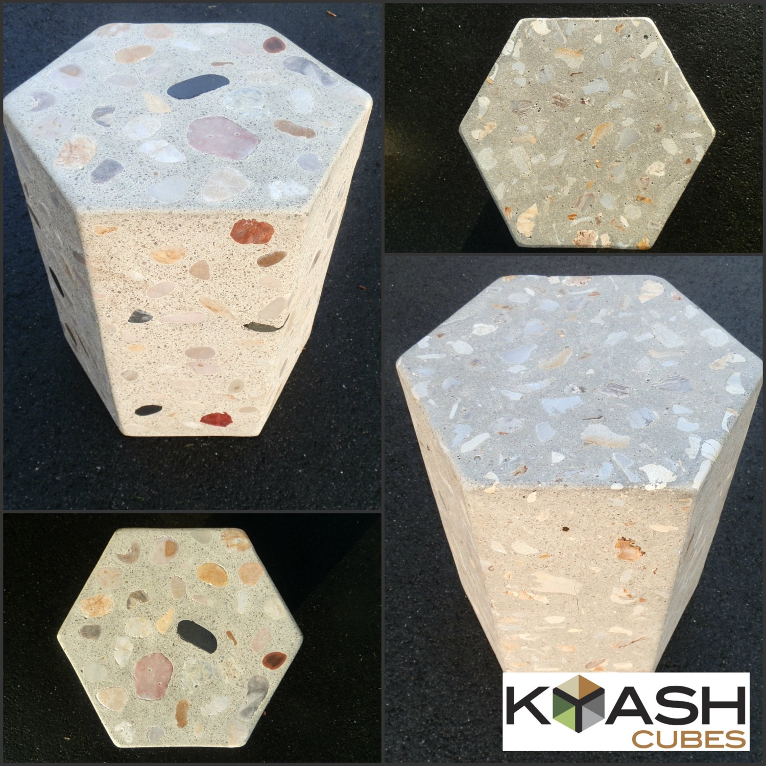 Outdoor Patio Concrete and Stone Seat, Hexagonal Geometric Ottomanor ...