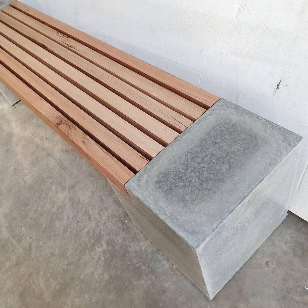 Concrete and Timber Slat Bench Seat. Bespoke, Handmade Hardwood Slat ...