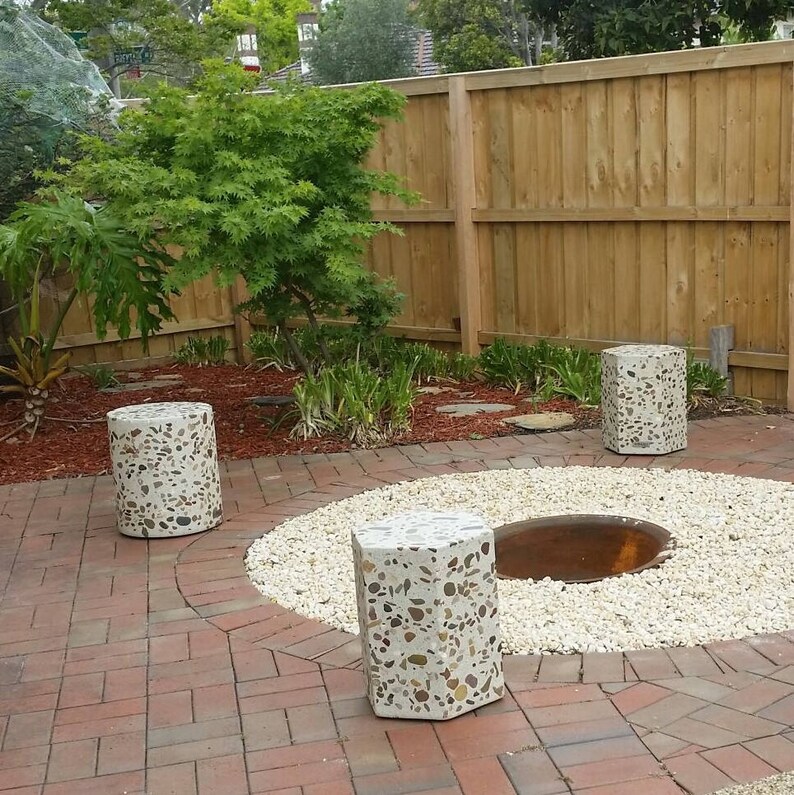 Outdoor Patio Concrete and Stone Seat, Hexagonal Geometric Ottomanor ...