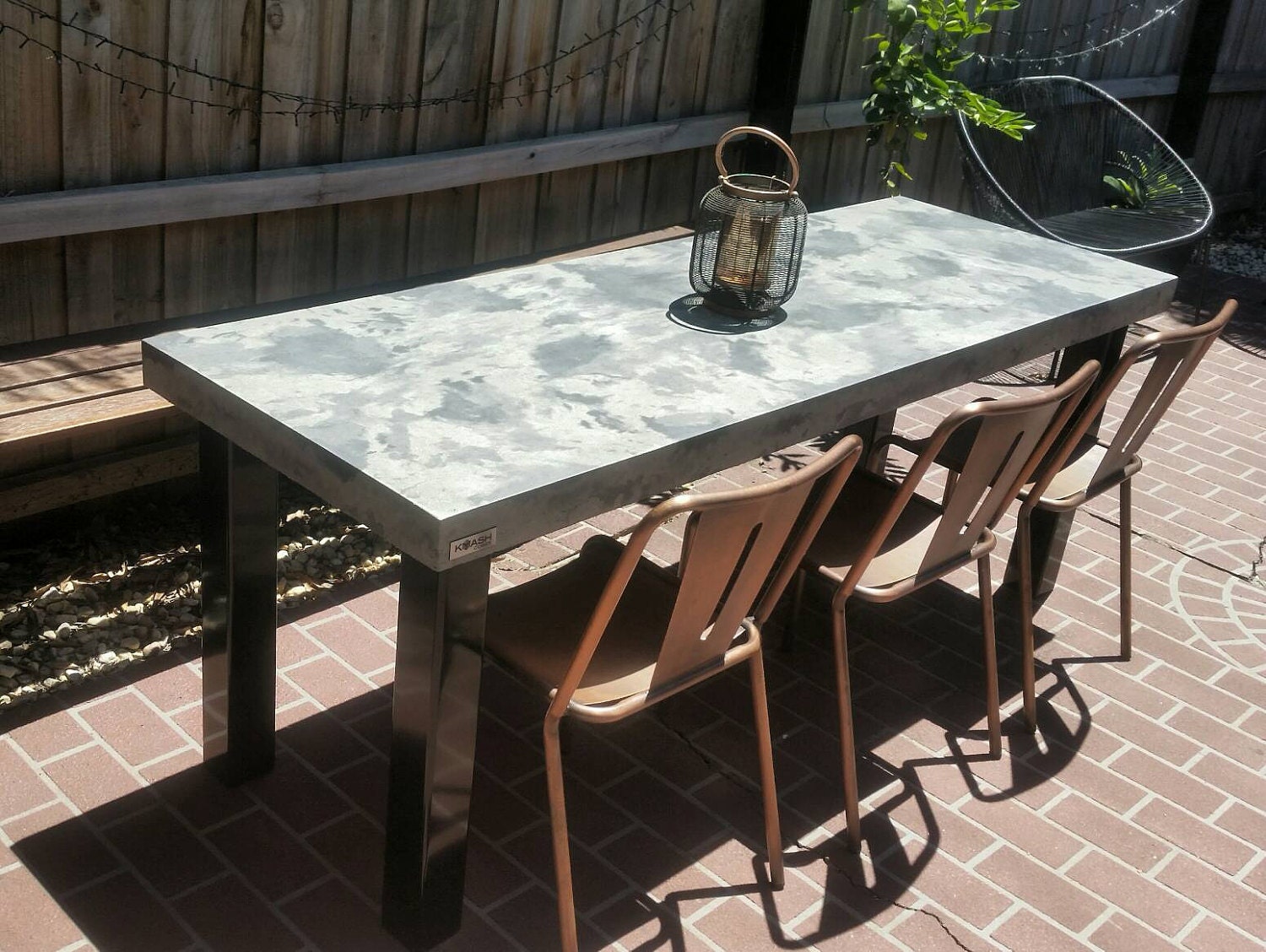 Handmade Polished Concrete Dining Table, Steel Base, Industrial Outdoor ...