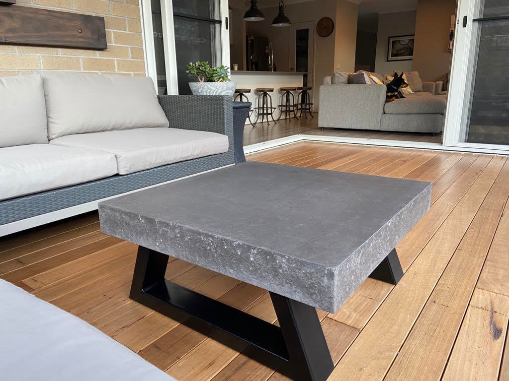 Square Concrete Coffee Table, Black Steel Base, Industrial Outdoor ...