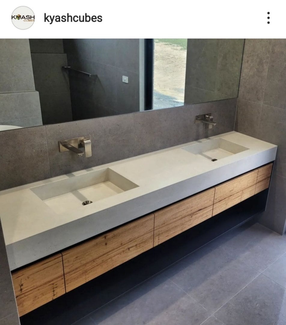 Handmade Concrete Vanity With Hardwood Cabinetry, Custom Bathroom Sink ...