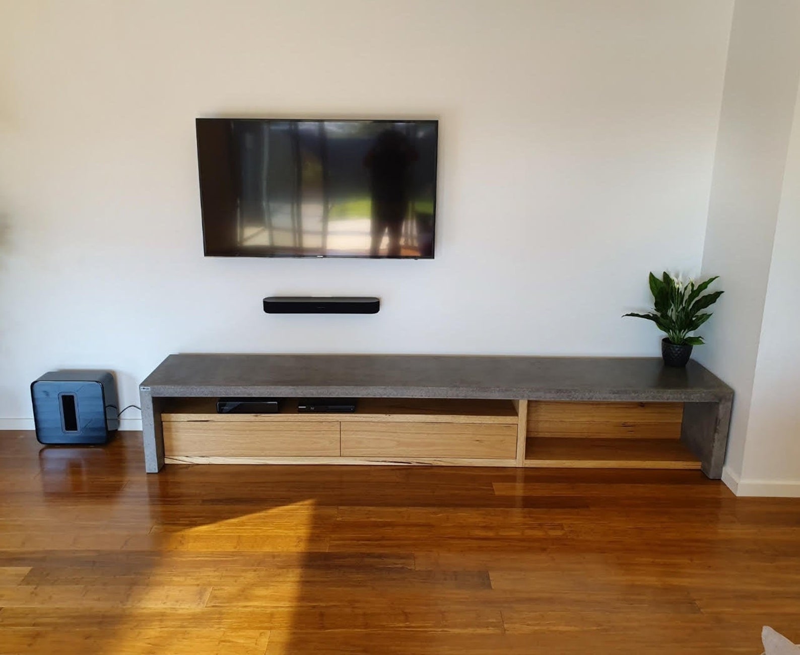 3m Modern Hardwood and Concrete TV Unit, Bespoke Handcrafted ...
