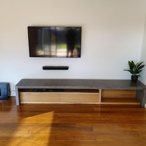 3m Modern Hardwood and Concrete TV Unit, Bespoke Handcrafted ...