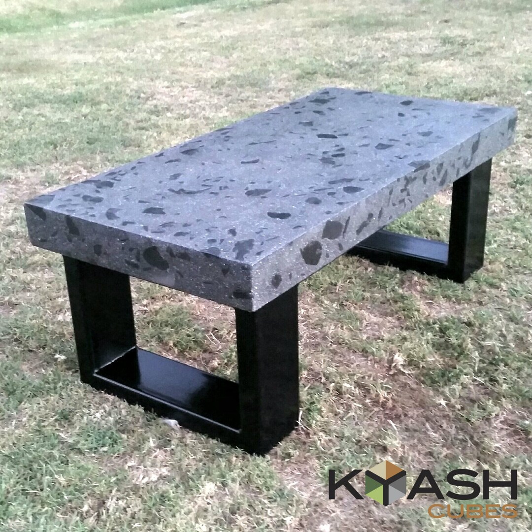 1.2m Concrete Coffee Table, Steel Powder Coated Base, Exposed Charcoal ...