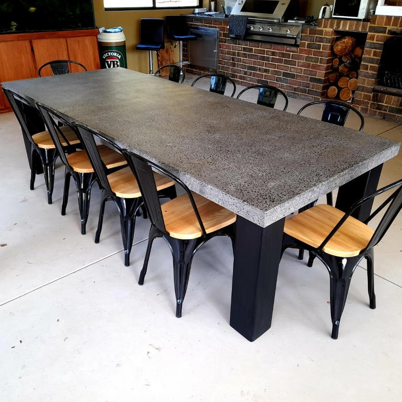 Handmade Concrete Dining Table, Black Steel Base, Outdoor 10-seater ...