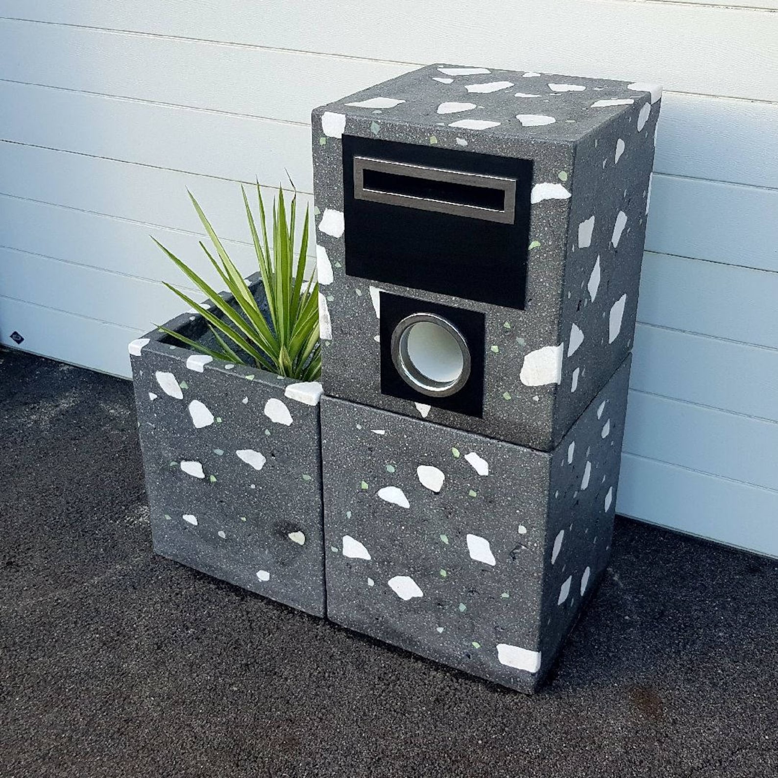 Concrete Letterbox With Planter - Unique, Polished Exposed Stone 2 to 4 ...