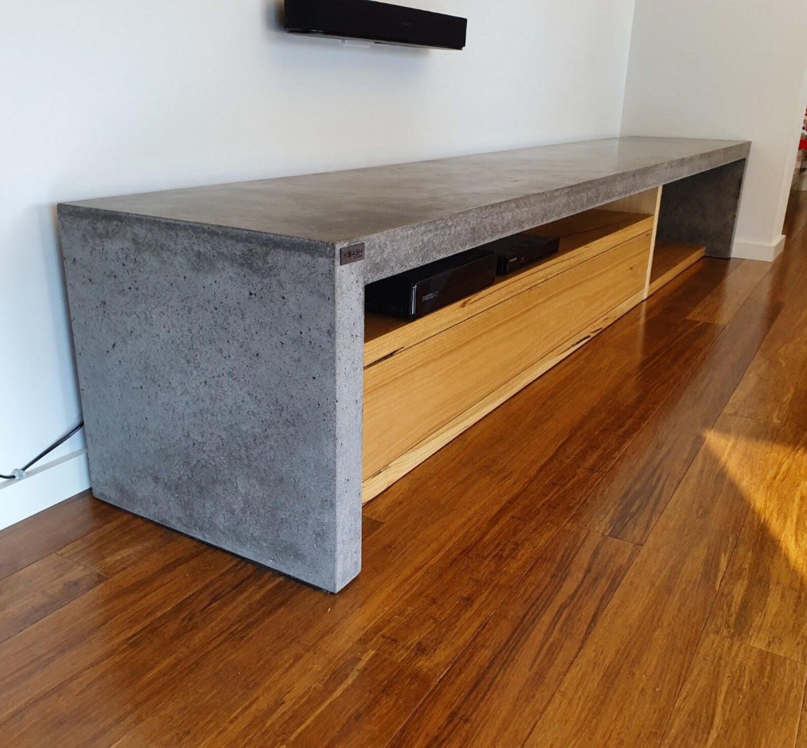 3m Modern Hardwood and Concrete TV Unit, Bespoke Handcrafted ...