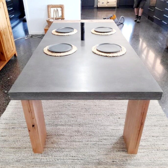 Handmade Polished Concrete Dining Table With Hardwood Loop Base - Etsy