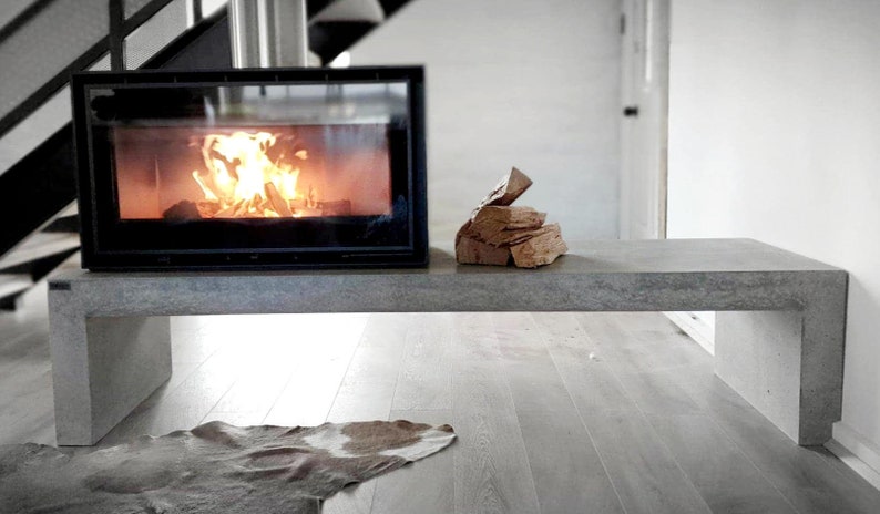 Polished Concrete Fire Hearth Bench, Custom Fireplace Stand, 1.8m ...