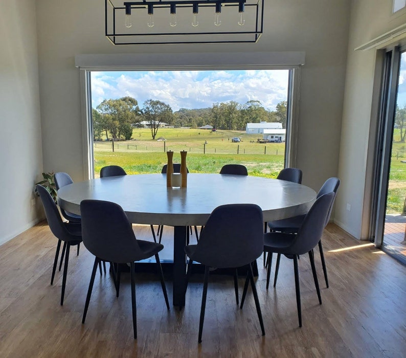 Round 10 to 12 Seater, 2m Diameter White Concrete Dining Table, Steel ...