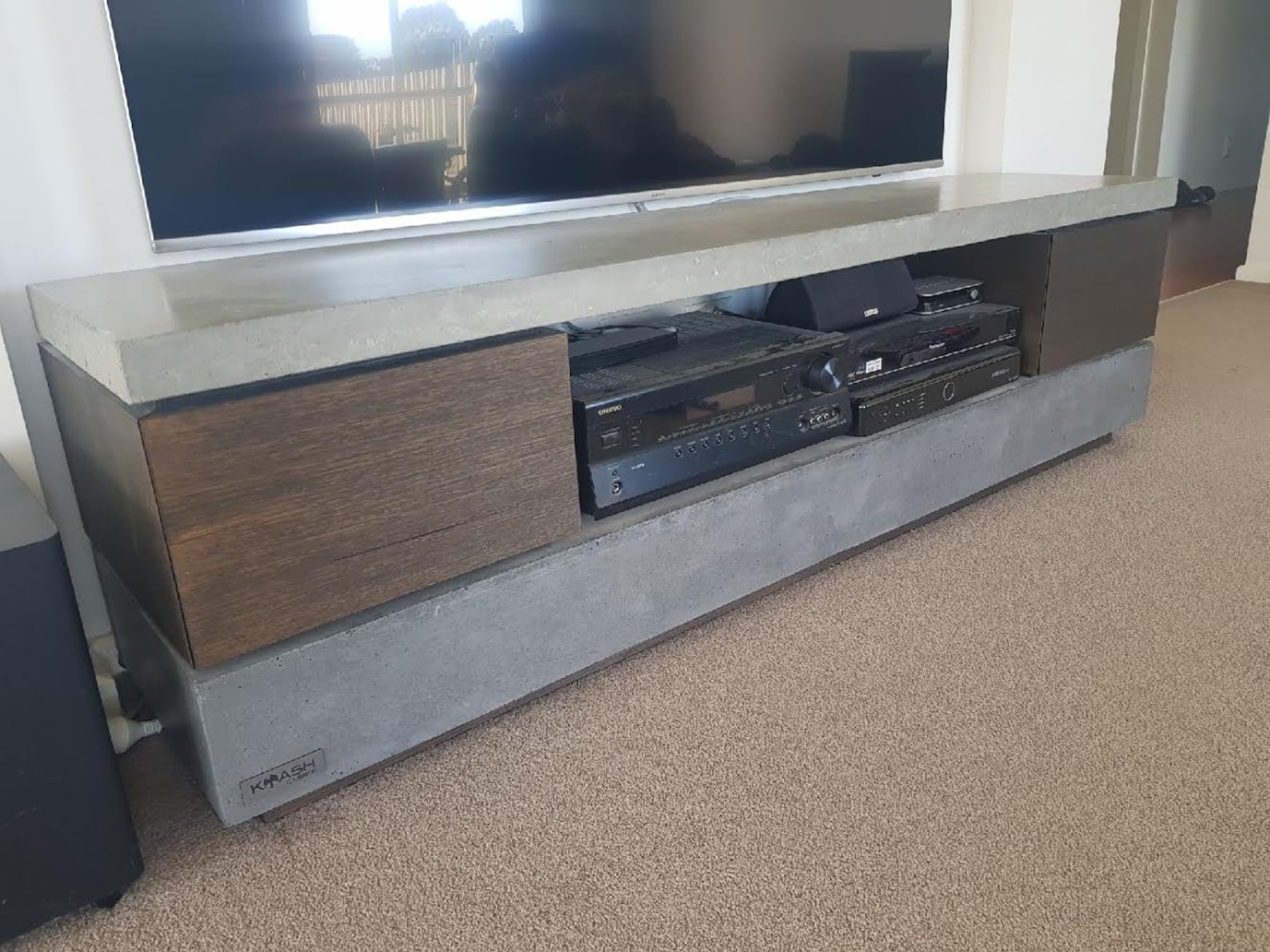 3m Modern Hardwood and Concrete TV Unit, Bespoke Handcrafted ...