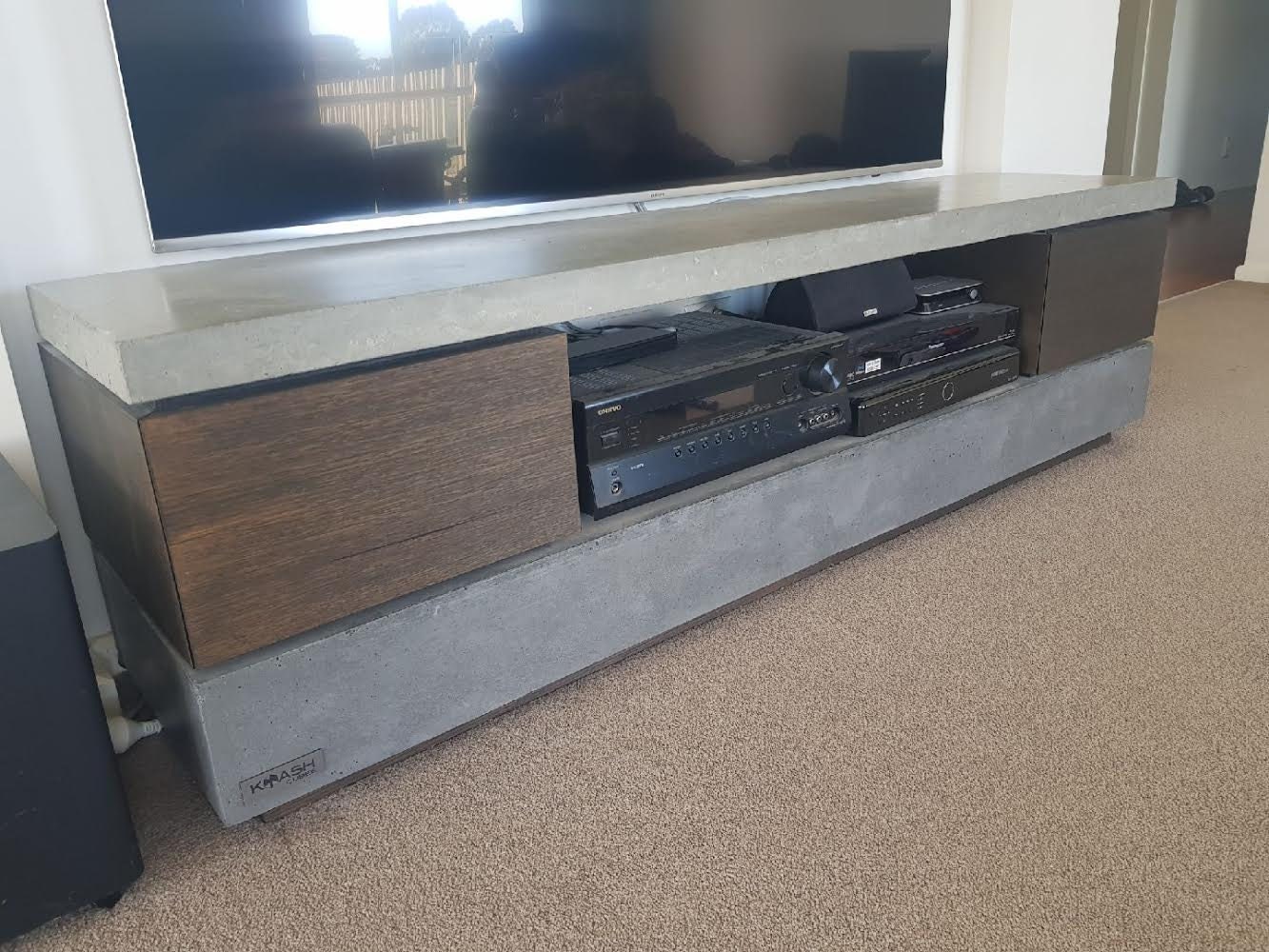 3m Modern Hardwood and Concrete TV Unit, Bespoke Handcrafted ...