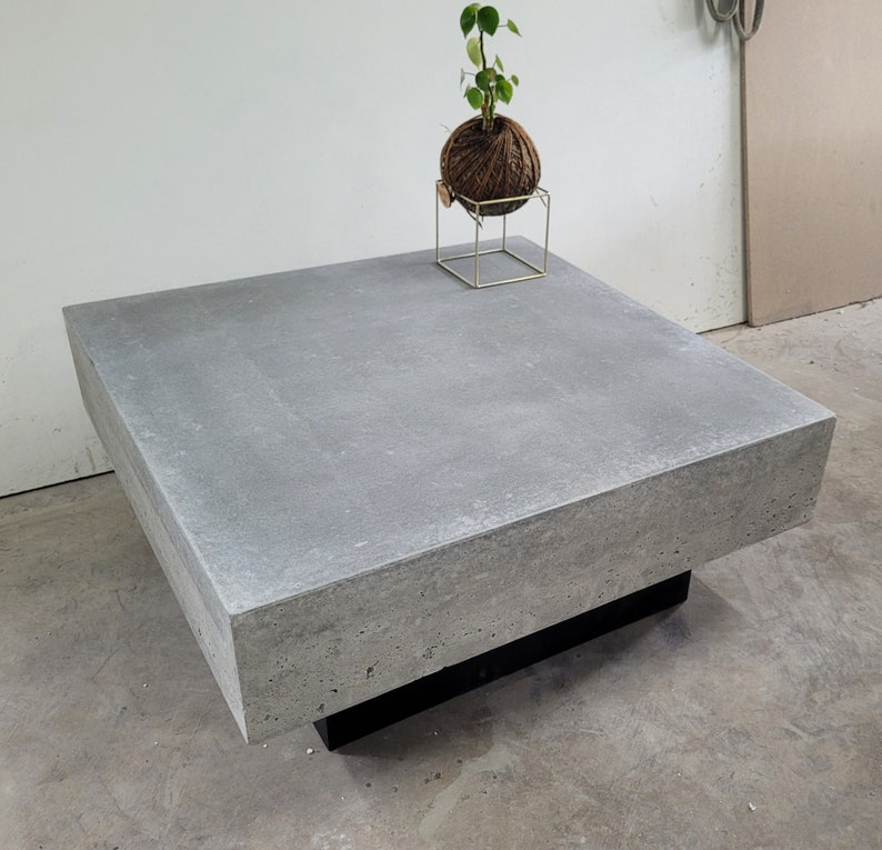 Apartment Style Polished Concrete Square Coffee Table With Black Base ...