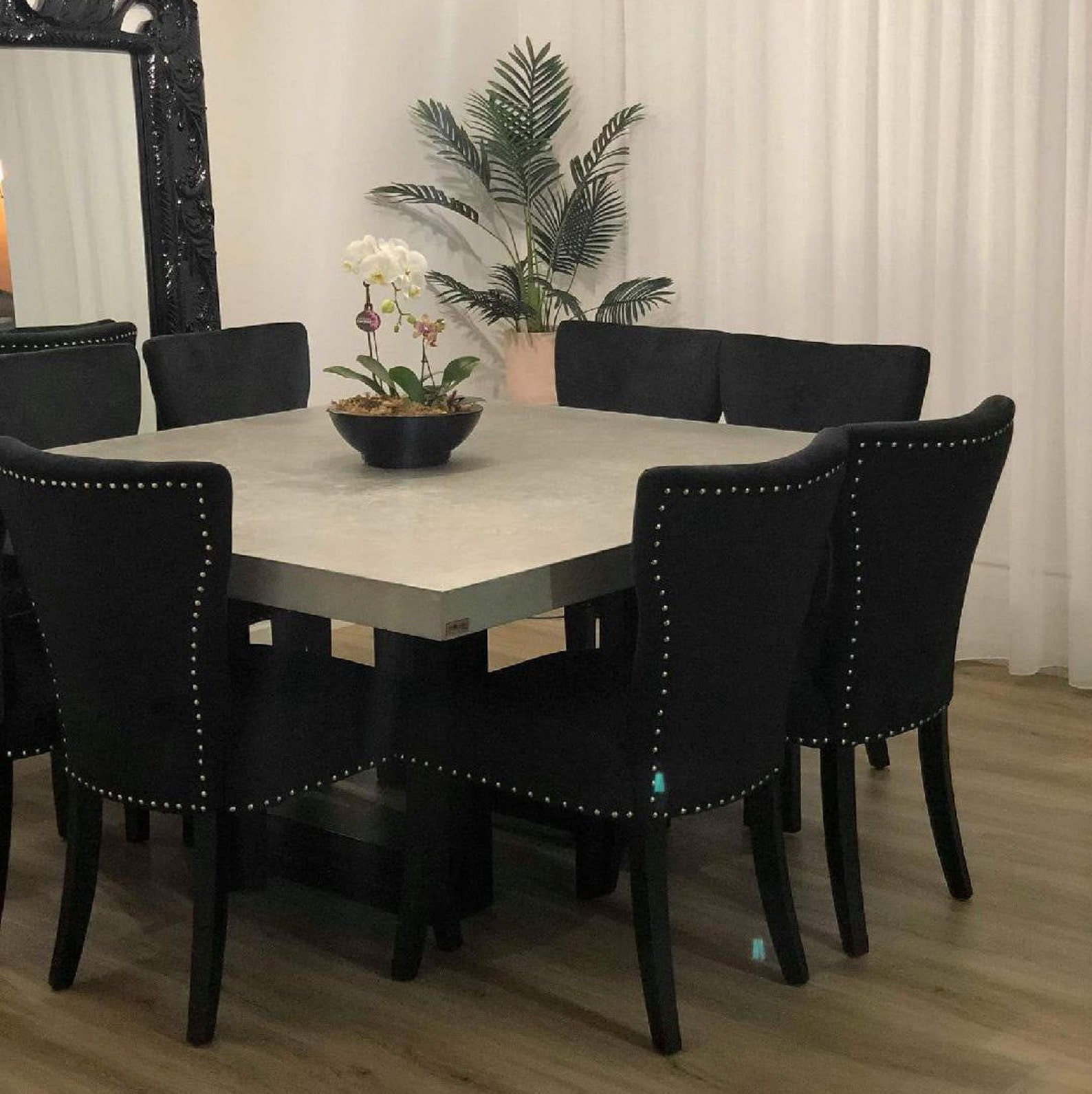 8 Seater, Square Concrete Dining Table 1.6m X 1.6m Bespoke With Steel ...
