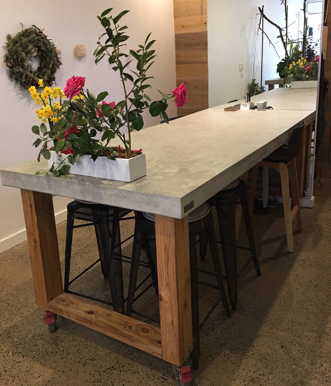 Rectangular Polished Concrete Dining Table With Loop End Timber Base ...