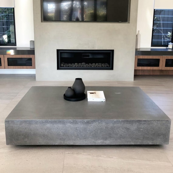 Concrete Coffee Table Vic Ash Hardwood Base Exposed Charcoal Polished Stone Table. Industrial Look. Etsy