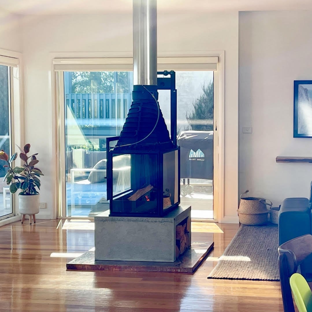 Custom Concrete Fire Hearth, Polished Floating Bench, Fireplace Stand ...