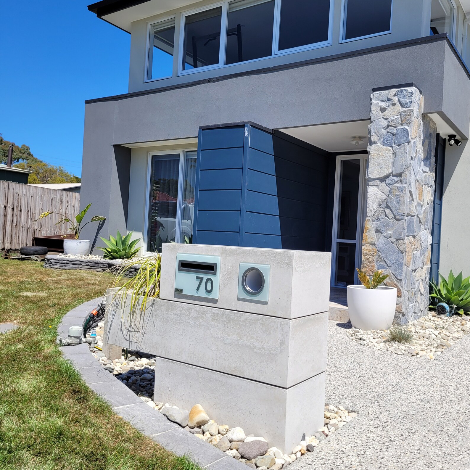 Concrete Charcoal 3 Piece Unique Custom Letterbox With Floating Planter ...