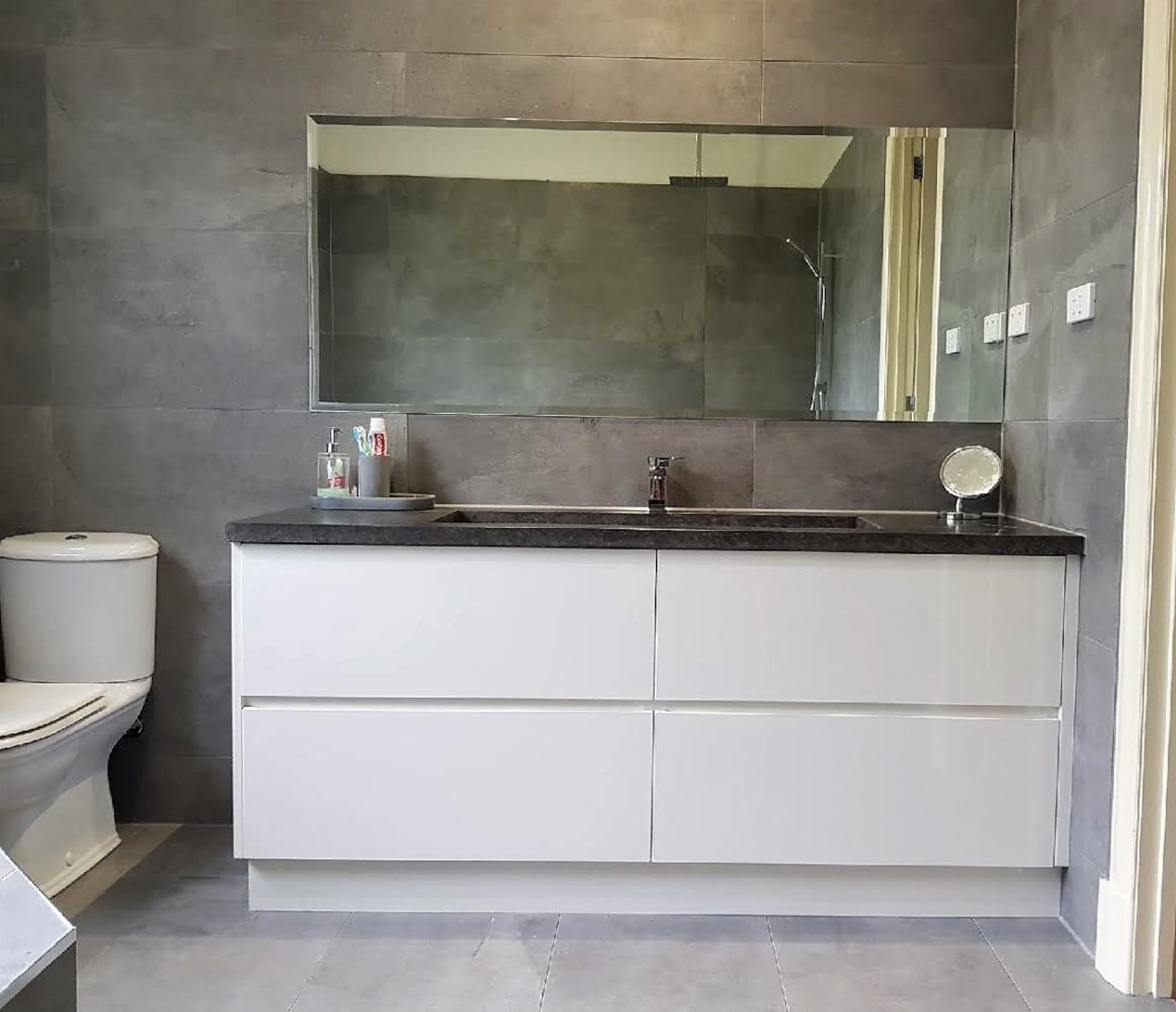Handmade Charcoal Concrete Vanity With Integrated Sink, Vinyl Wrap ...