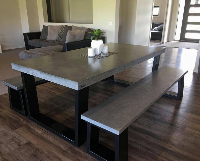 Polished Concrete Square Coffee Table, Steel 4 Post Base, 1m X 1m Table ...