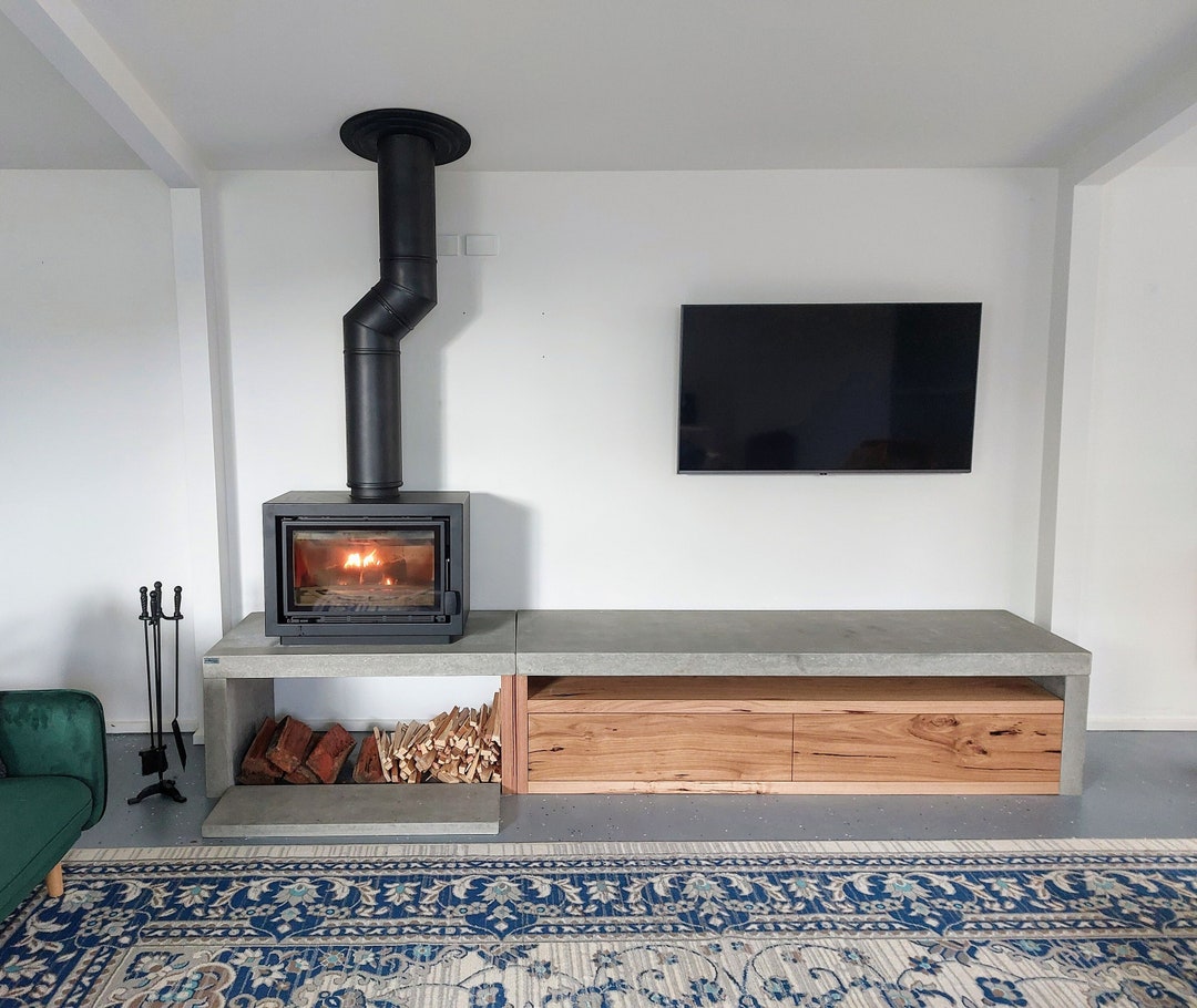 Concrete Fire Hearth, Tv Unit, Plinth, Open Fire Stand With Cabinetry ...