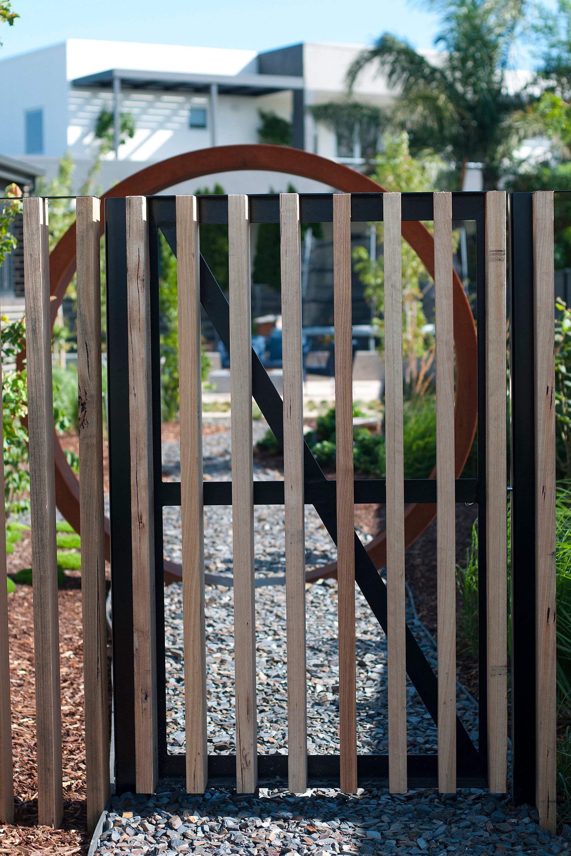 Corten steel moon gate, huge 2.1m diameter landscape design piece ...